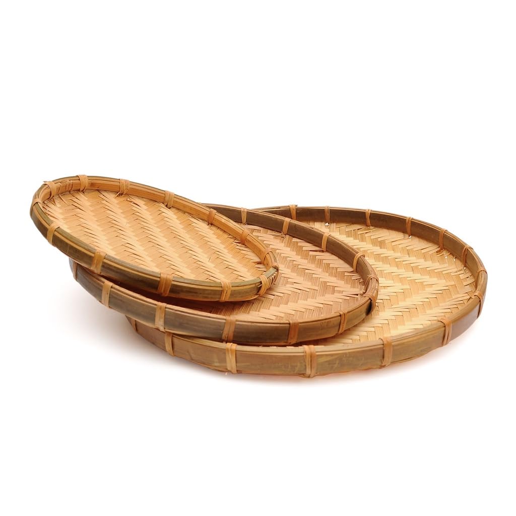 Set 3 of Vietnam Traditional Handmade Round Rattan Wicker Serving ...