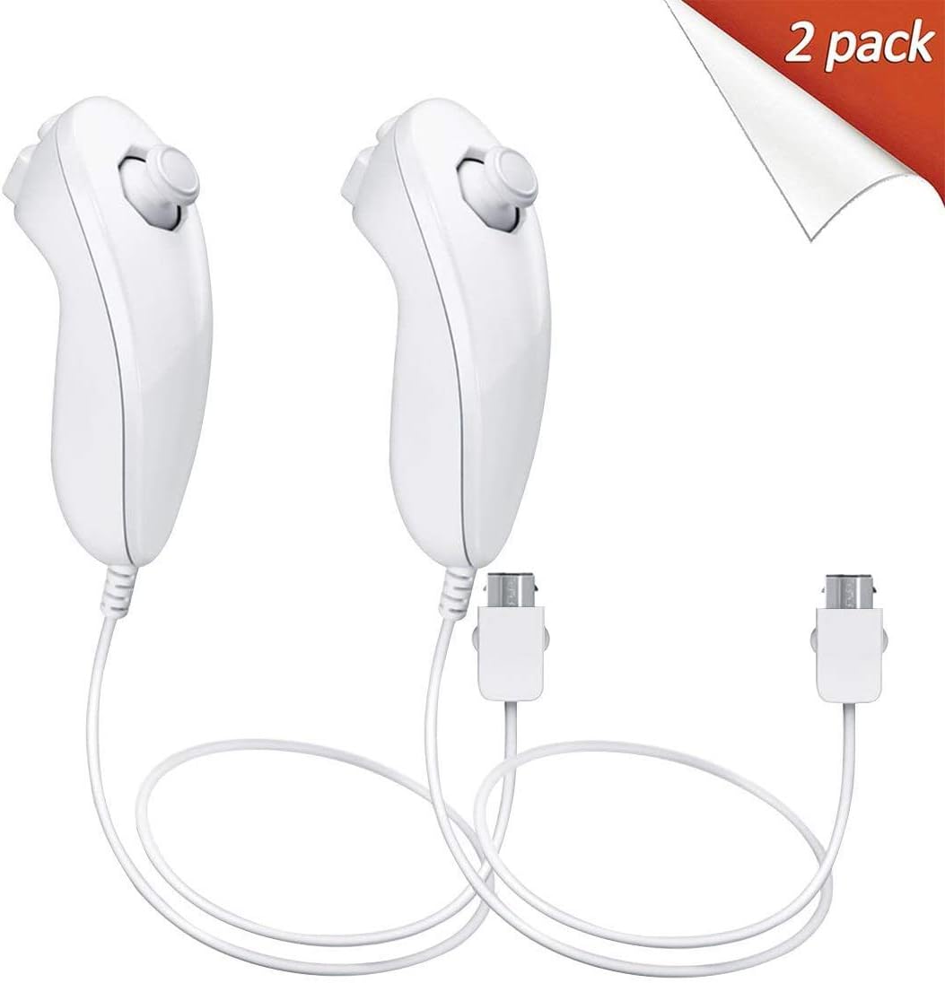 2 Pack White Nunchuck Controller for Nintendo Wii Video Game,Replacement Nunchuck Remote ...