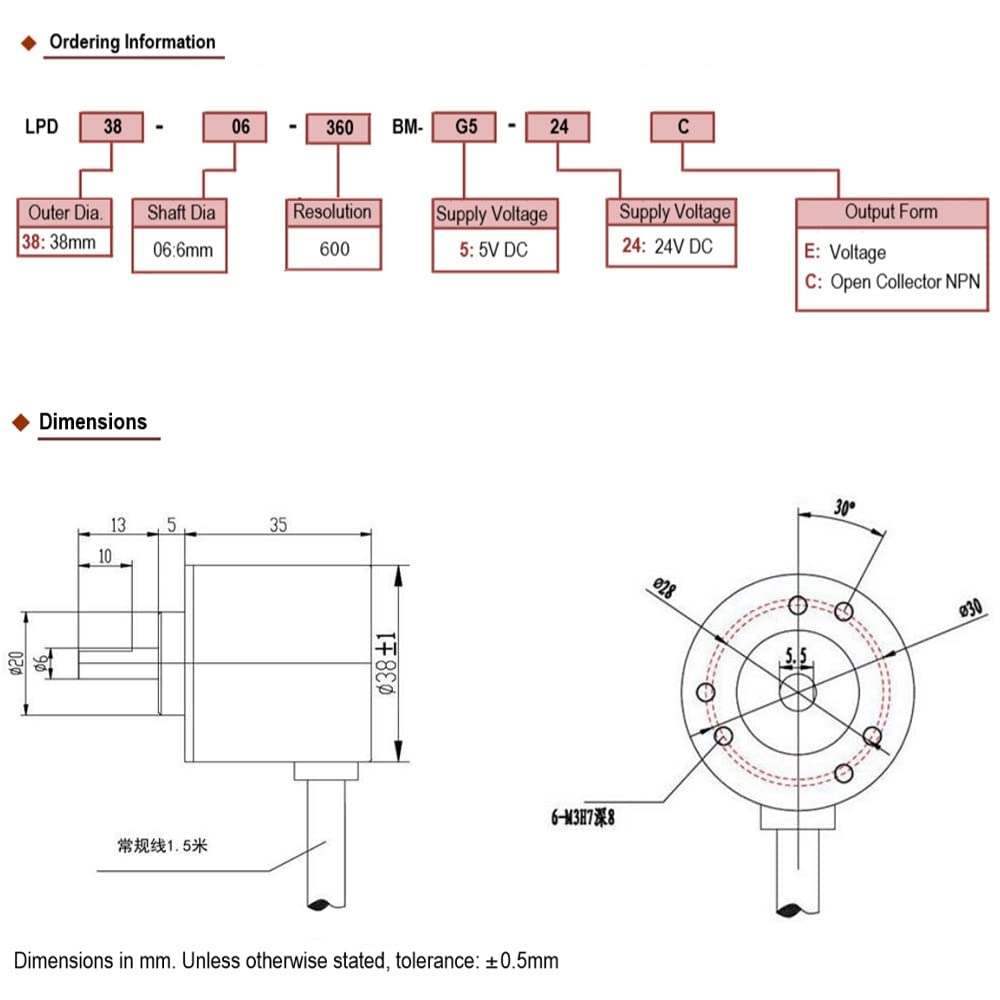 Mua 600P/R Rotary Encoder, AB 2 Phase Incremental Rotary Encoder 6mm ...