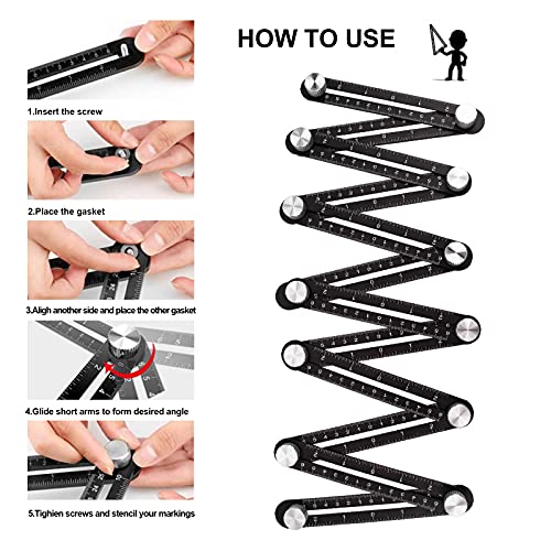 WMLBK Multi Angle Measuring Ruler 12 Fold,Aluminum Alloy Angles Ruler ...