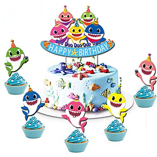 Baby Little Shark Cake Topper and Cupcake Toppers Cute Shark Happy ...