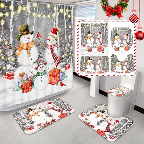 Ikfashoni 4 Pcs Christmas Shower Curtains Set Grey Christmas Tree ...