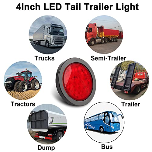 Led Round Tail Lights 2 Red 4-Inch 12-LED Round Stop/Turn/Tail Lights ...