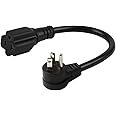 Right Angle (Down Angle) 15 Amp to 20 Amp Plug Adapter Cable UL Listed 14AWG (1Foot) NEMA 5-15P ...