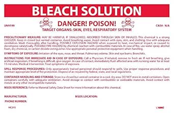National Marker HC215 Container Labels, Bleach Solution, 3 1/4 inches X ...