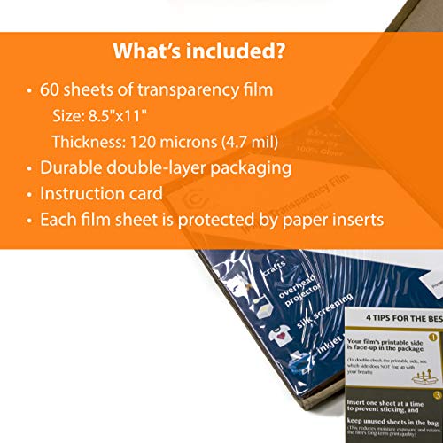 Octago Inkjet Transparency Paper (60 Sheets) 100% Clear Transparency ...