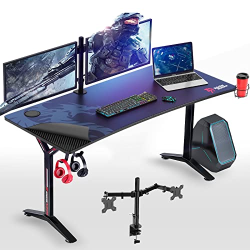 SEVEN WARRIOR Gaming Desk 60INCH with Dual Monitor Mount, Carbon Fiber ...