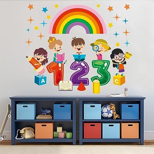 WINDVALE Rainbow Wall Decals Peel and Stick Colorful 123 Wall Stickers ...