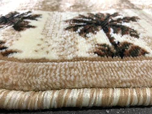 Palm Tree Modern Runner Area Rug Tropical Beige & Green Design 729 (2 ...