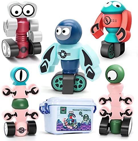 Magnetic Robots for Kids, 35PCS Magnetic Blocks Set with Storage Box ...