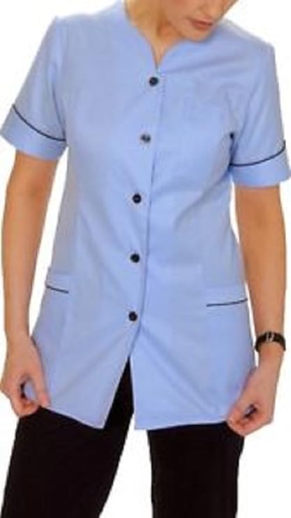 SKY BLUE NURSES TUNIC WITH NAVY TRIM NHS HEALTHCARE FRONT BUTTON STYLE ...