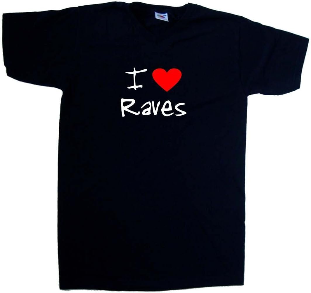 TeeTreeDesigns I Love Heart Raves Black V-Neck T-Shirt: Amazon.co.uk ...