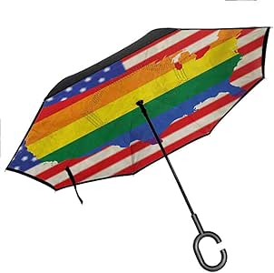 Automatic Reverse Umbrellas Pride,USA American Flag with Rainbow Gay ...