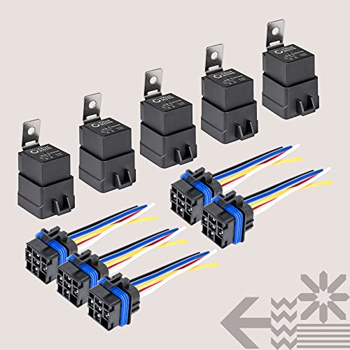 5 Pack 5-Pin 12V Bosch Style Waterproof Relay Kit [Harness Socket] [12 ...