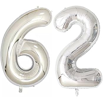 Amazon.com: 40inch Silver Foil 62 Helium Jumbo Digital Number Balloons ...