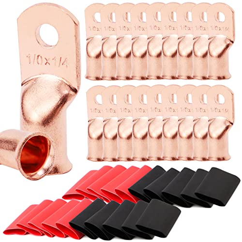 TKDMR 20pcs 1/0 AWG-1/4" Battery Lugs,Copper Wire Lugs,Heavy Duty ...
