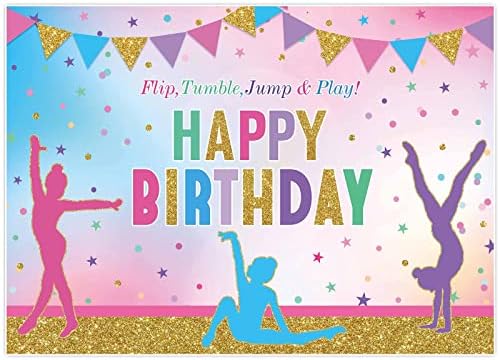 Funnytree 82 x 59" Rainbow Gymnastics Birthday Theme Party Backdrop for ...
