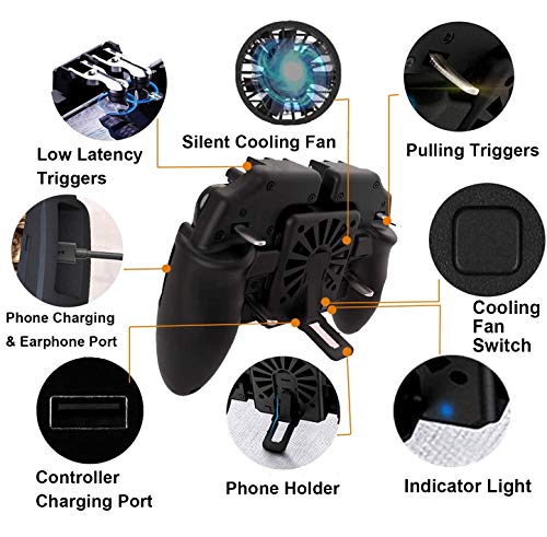 Mobile Game Controller with Cooling Fan/Phone Holder/Finger Sleeves for ...