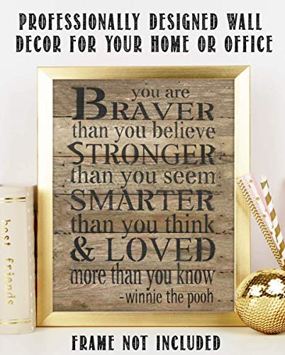 Winnie the Pooh Quotes-Wall Art Decor-"You are Braver-Stronger-Smarter ...