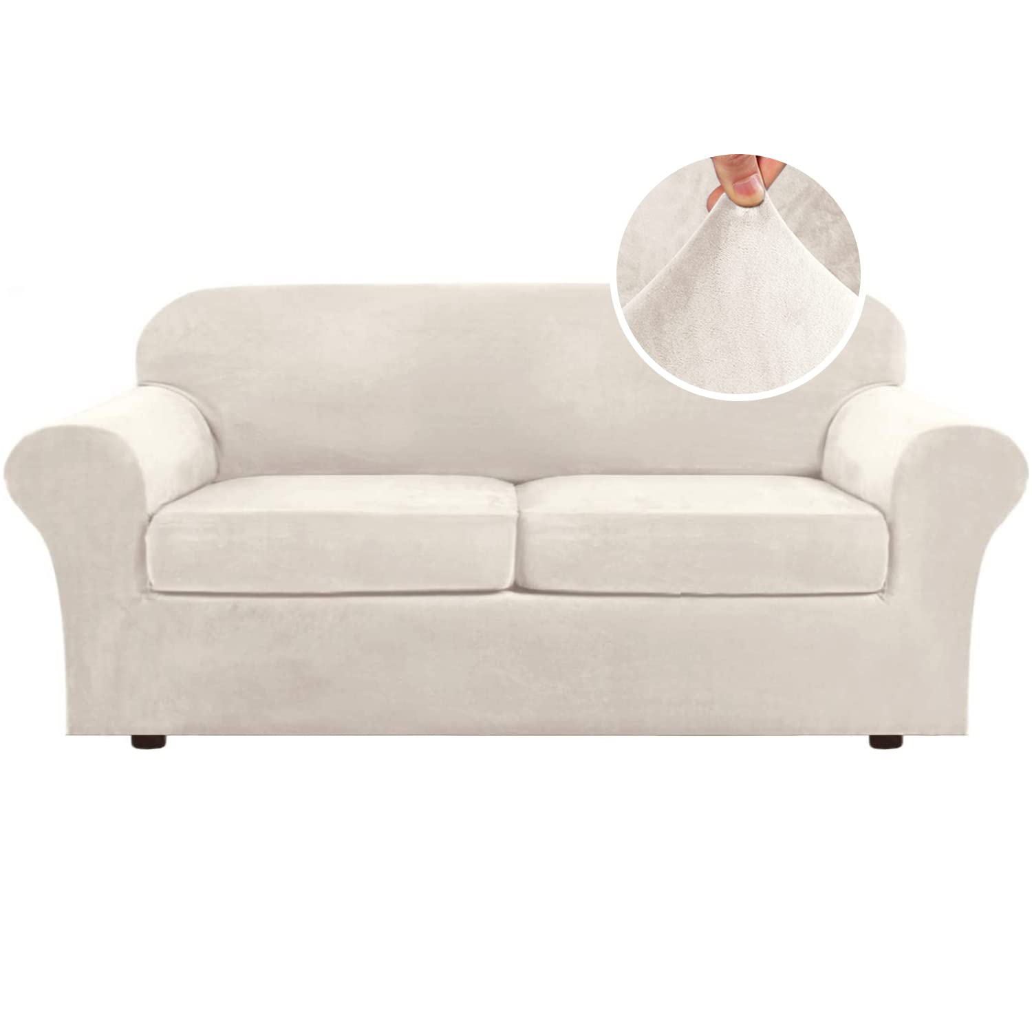 H.VERSAILTEX Real Velvet Plush 3 Piece Stretch Sofa Covers Couch Covers ...