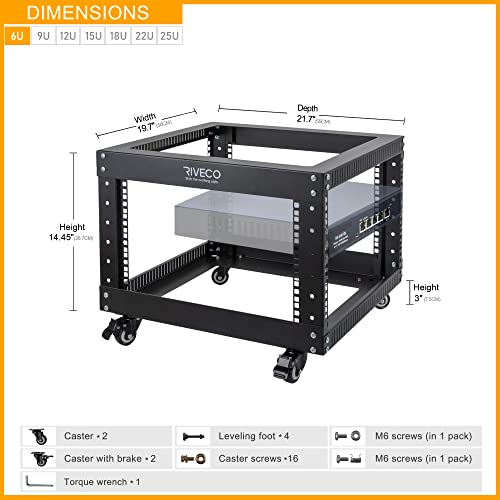 RIVECO 6U Open Frame Server Rack with Wheels- Heavy Duty 4 Post Quick ...