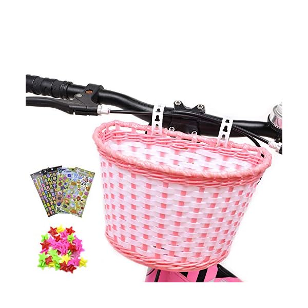ANZOME Girl's Bike Basket, Front Handlebar Kid's Bicycle Basket with Bike Bells Streamers for ...