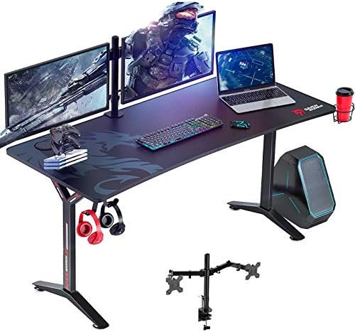 Seven Warrior Gaming Desk 60INCH with Dual Monitor Mount, Carbon Fiber ...