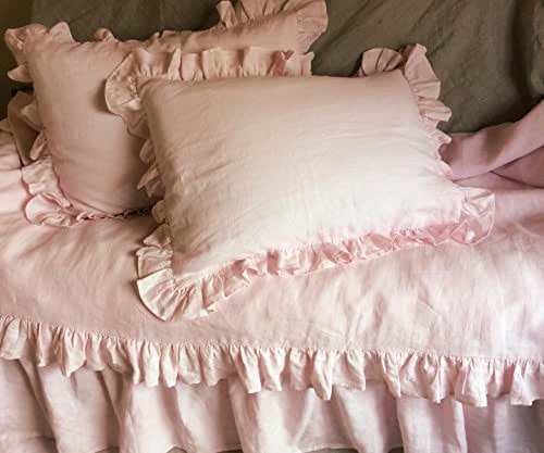 Amazon.com: A pair of Pink Ruffle pillow covers, linen ruffle pillow ...