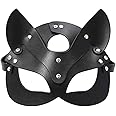 Amazon.com: Dzrige Women Cat Mask Half Face Cat Mask Leather Cat Ears ...