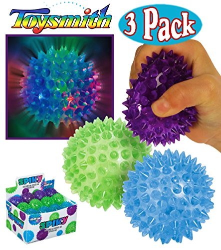 Toysmith Light-Up Flashing Spiky Ball Blue, Green & Purple Bundle - 3 Pack