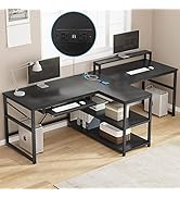 Amazon.com: Sedeta 94.5" Two Person Desk, Computer Desk with Storage ...