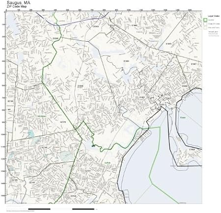Amazon.com: ZIP Code Wall Map of Saugus, MA ZIP Code Map Laminated ...