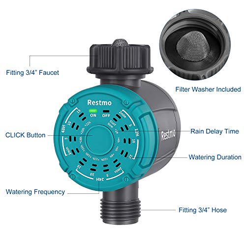 Restmo Water Timer for Hose Faucet, Automatic Digital Programmable ...