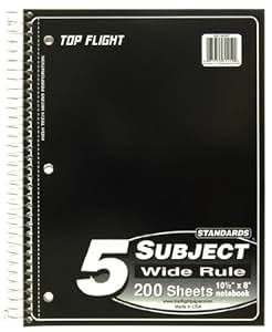 Amazon.com : Top Flight Standards 5-Subject Wirebound Notebook, 200 ...