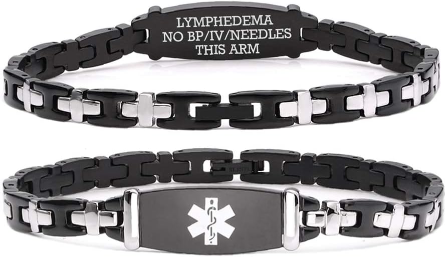 linnalove Lady Lymphedema Alert Bracelets-Black Medical Bracelets for ...