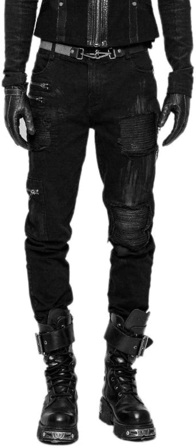 Punk Rave Men Punk Decadent Long Trousers Personality Hole Punk Rock ...