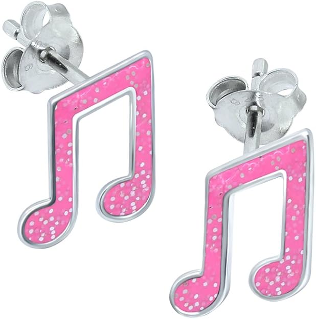 Pink Glitter Music Note Earrings - Sterling Silver Gift : Amazon.co.uk ...