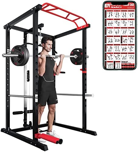 ER KANG Smith Machine Cage, 2000LB Smith Rack with Cable Crossover＆LAT ...