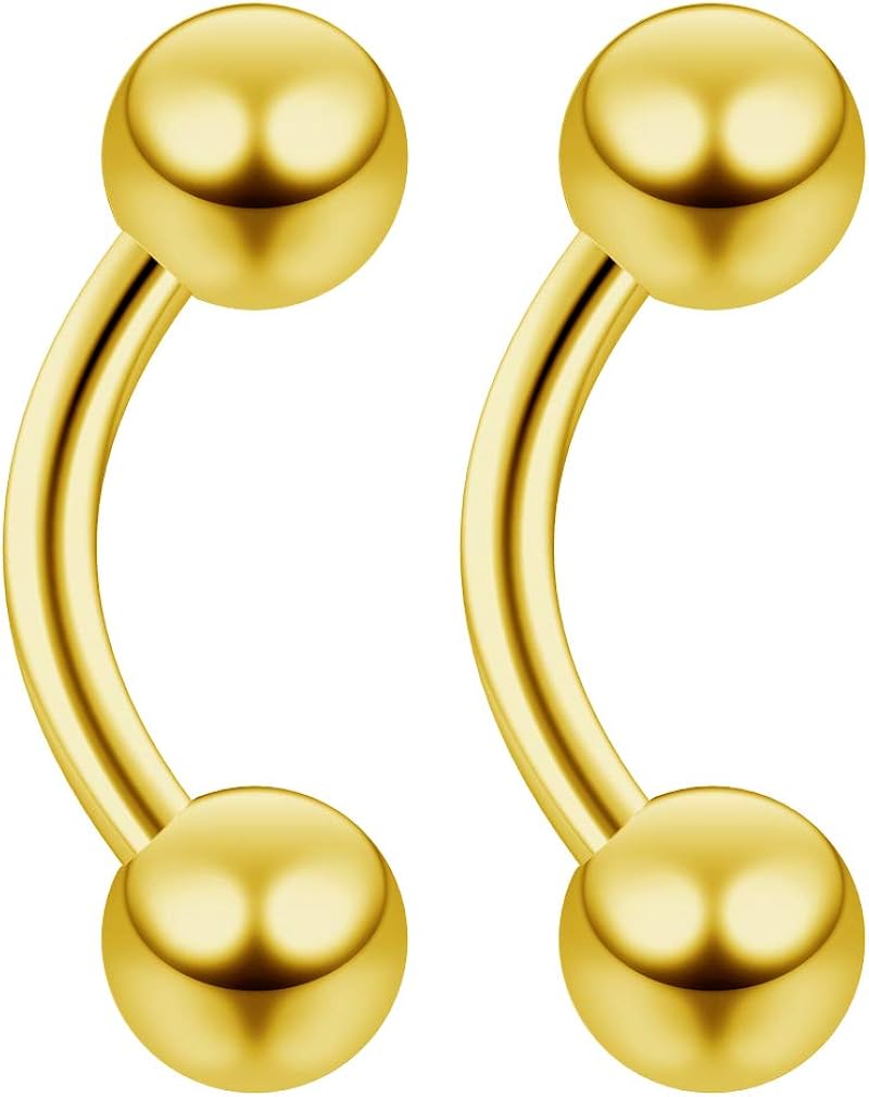 2pc 1.2mm 16g Gold Anodized Surgical Steel Banana J-Curve Barbell 4mm ...
