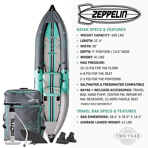 BOTE Zeppelin Aero Inflatable Kayak with Accessories | Travel Bag, Pump ...