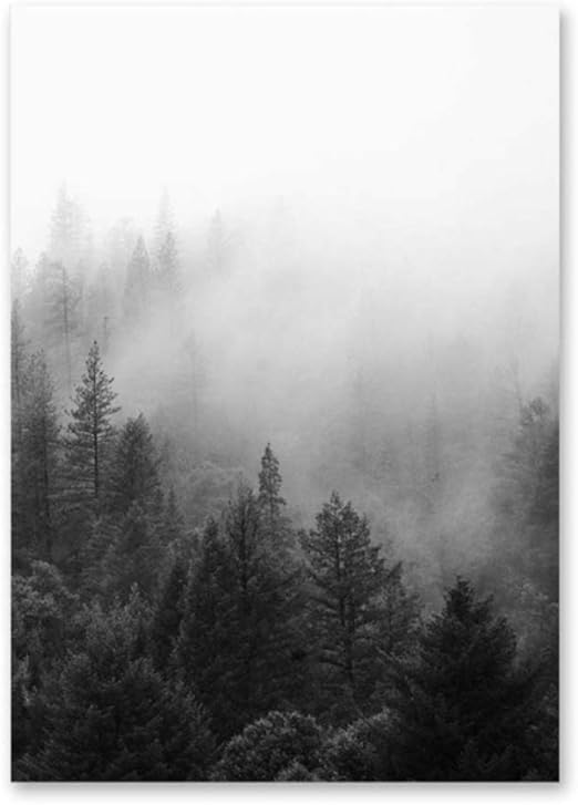 Gris y blanco paisaje de bosque arbolado en blanco y estampados imagen ...