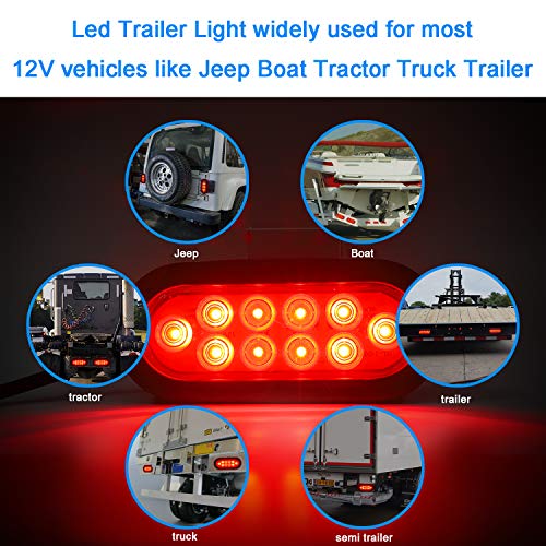 Donepart 6 Inch Oval Trailer Lights Red LED Flatbed Tail Lights Surface ...