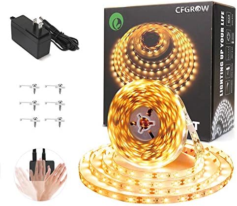 Warm White LED Strip,32.8 ft Dimmable Hand Wave Activated Control Light ...