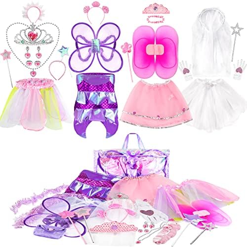 Jeowoqao Girls Dress Up Costume Set, Fairy and Mermaid Role Play Dress ...
