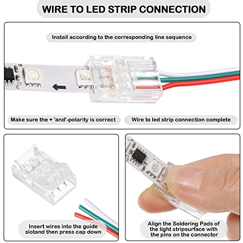 20 Pieces 3 Pin LED Light Connectors Strip to Wire Quick Connector LED ...