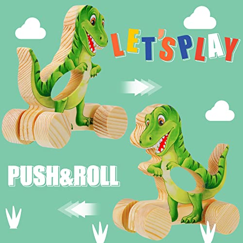 Wooden Dinosaur Push and Pull Along Car Toy Developmental Toy Improves ...