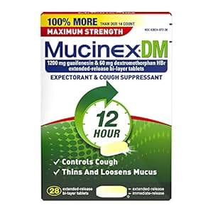 Amazon.com: Mucinex DM Maximum Strength 12-Hour Expectorant and Cough ...