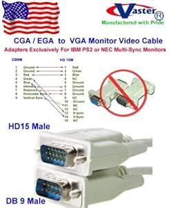 Amazon.com: Vaster 20246 - DB9 CGA/EGA to HD15 Pin Adapter Cable, 6 Ft ...