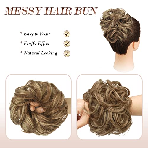 FESHFEN Messy Bun Hair Piece, Messy Hair Bun Scrunchies for Women Brown ...