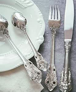 Amazon.com | 16 Pieces Flower Crafted Handle Design Stainless Steel ...